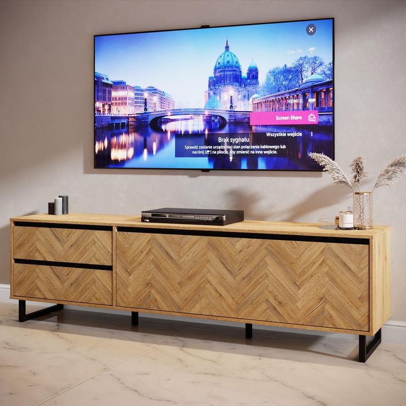 Nikomedes TV Unit in Spica Oak/Matt Black/Bartex Oak – That Home Shop